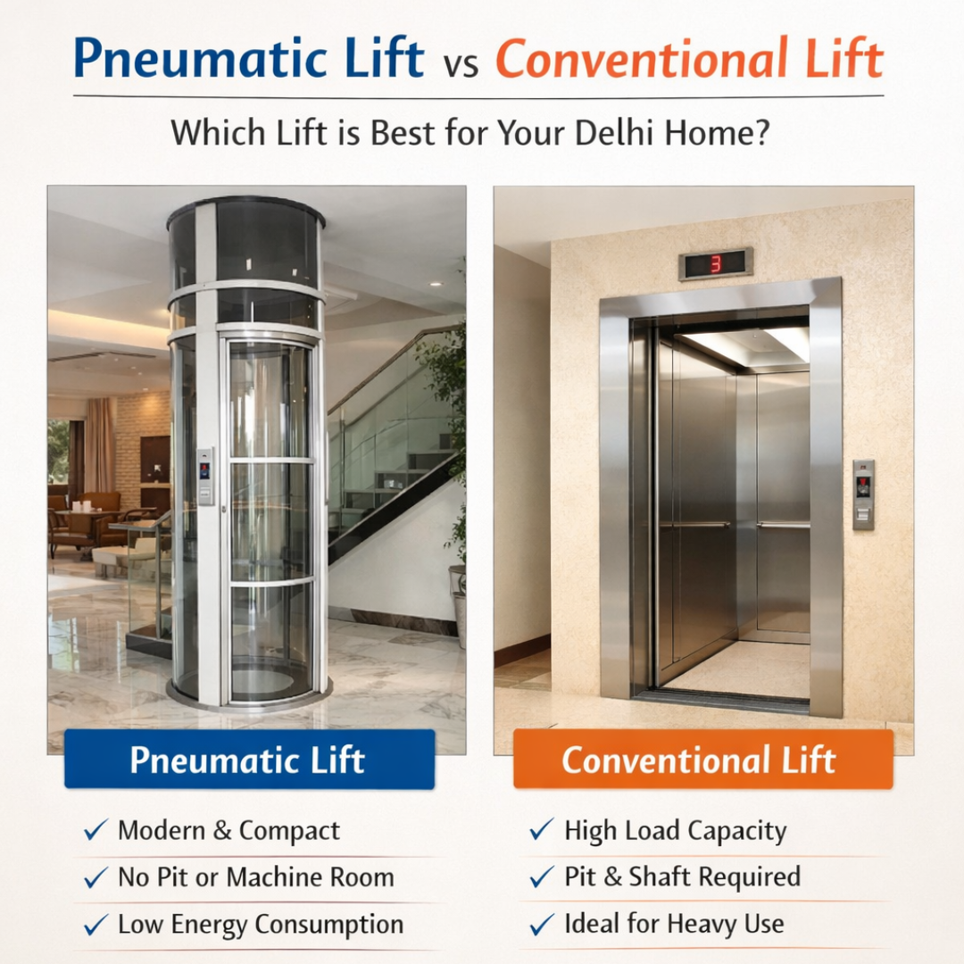 Pneumatic vs Conventional Home Lifts in Delhi | ShuttleSky